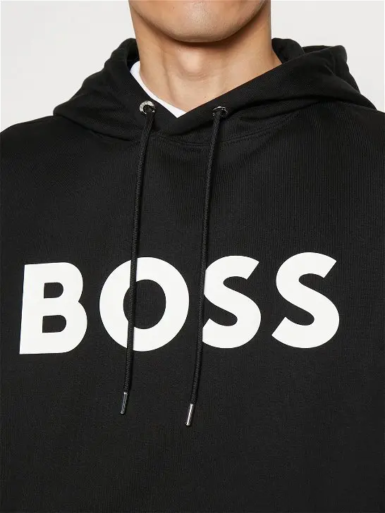 Hugo Boss Logo Print Drawstring Hoodie - Black