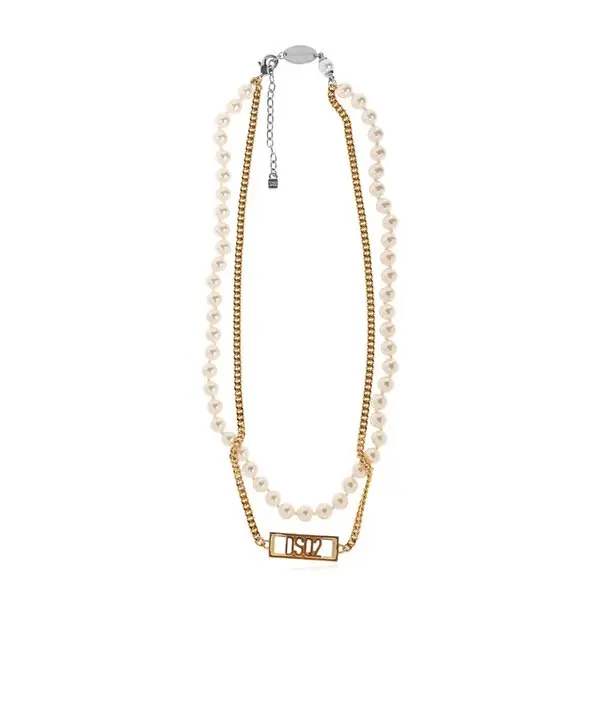 Dsquared2 Logo Detail Layered Necklace With Pearls - Golden