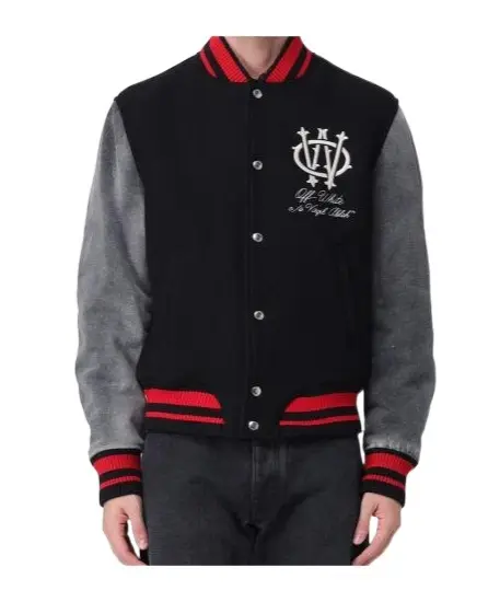 Off-White Varsity Logo Embroidered Button-up Jacket - Black