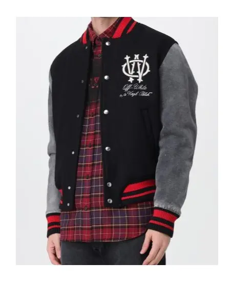 Off-White Varsity Logo Embroidered Button-up Jacket - Black