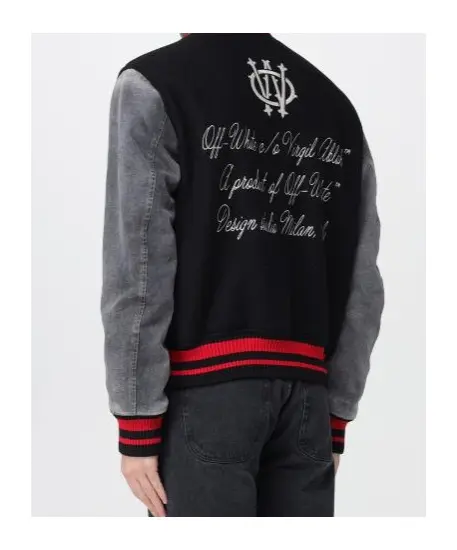 Off-White Varsity Logo Embroidered Button-up Jacket - Black