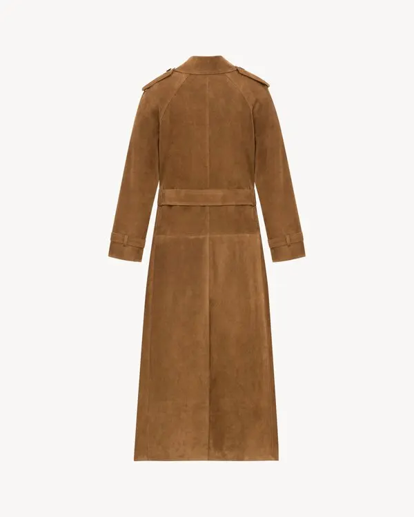 Saint Laurent Double-breasted Suede Long Coat