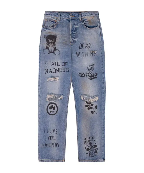 BARROW Printed Distressed Jeans - Light Sky Blue