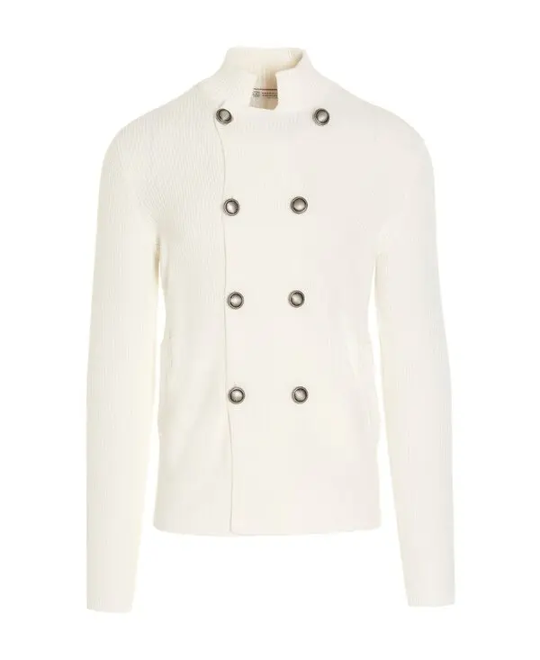 Brunello Cucinelli Double-breasted Ribbed Cardigan - White