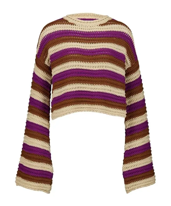 La DoubleJ Cropped Crochet Sweater With Trumpet Sleeves