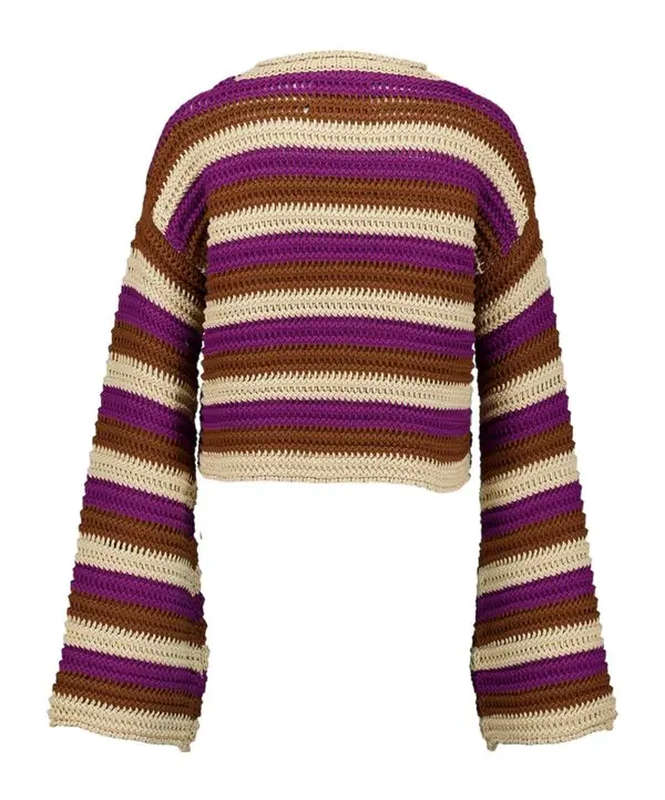 La DoubleJ Cropped Crochet Sweater With Trumpet Sleeves