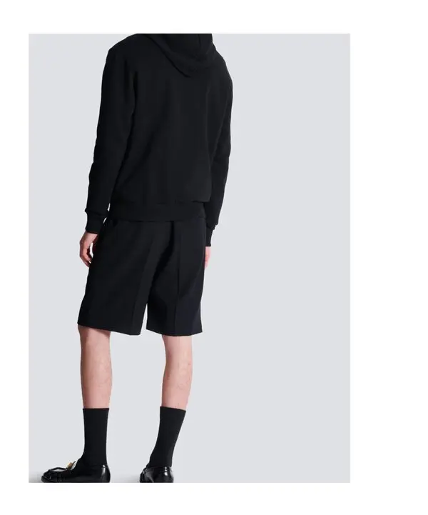 Balmain Paris Logo Printed Drawstring Hoodie - Black