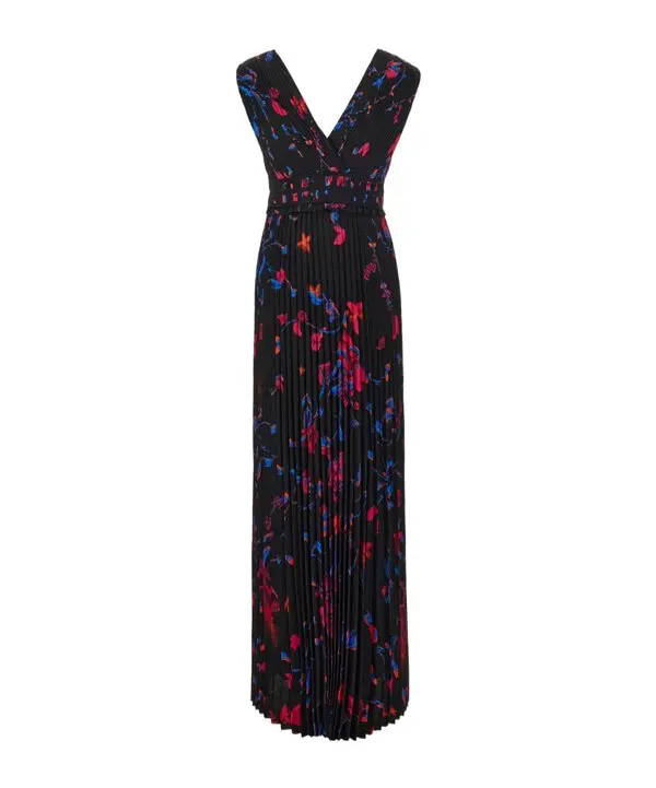 Hugo Boss Sleeveless Floral Printed V-neck Pleated Dress