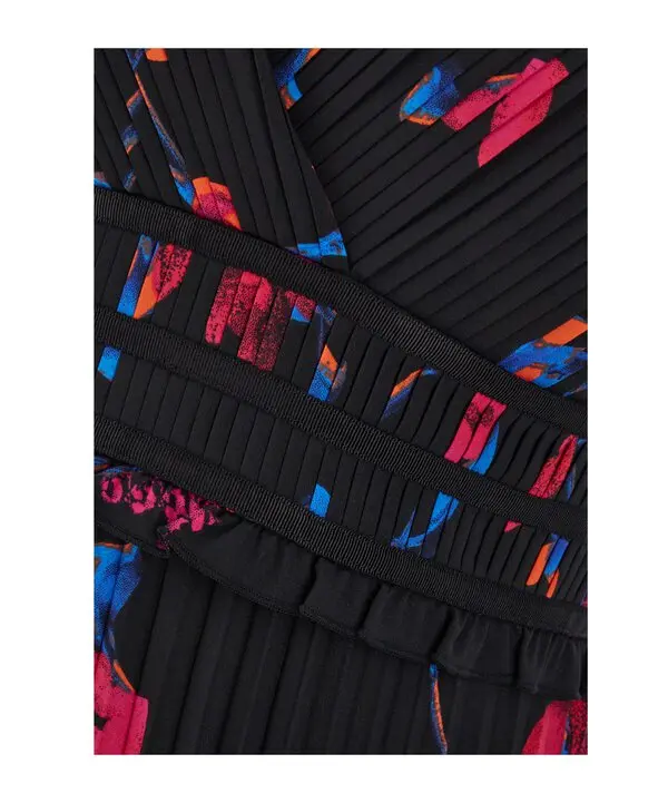 Hugo Boss Sleeveless Floral Printed V-neck Pleated Dress