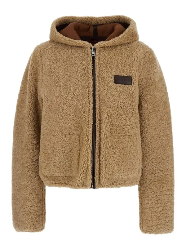 Gucci Reversible Shearling Bomber Jacket With Zip Up - Camel