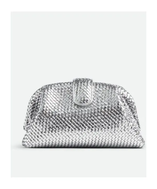 Bottega Veneta Padded Intricciato Metal Woven Leather Clutch Bag - Silver