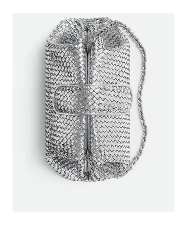 Bottega Veneta Padded Intricciato Metal Woven Leather Clutch Bag - Silver