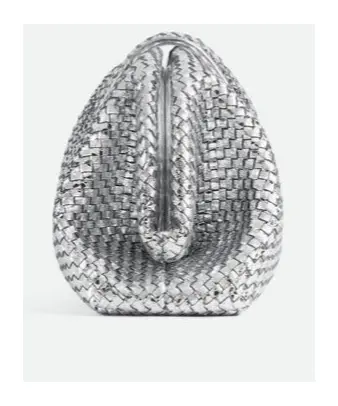Bottega Veneta Padded Intricciato Metal Woven Leather Clutch Bag - Silver