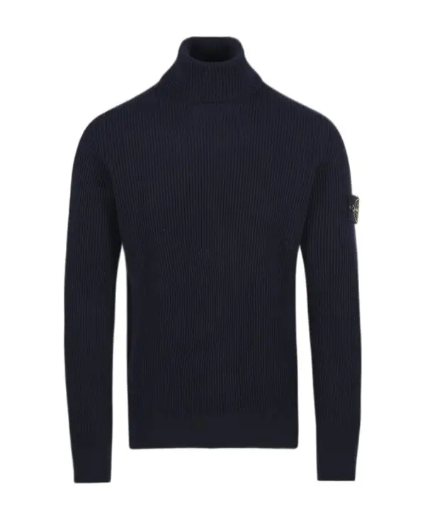 Stone Island Compass Patch Roll Neck Jumper - Blue