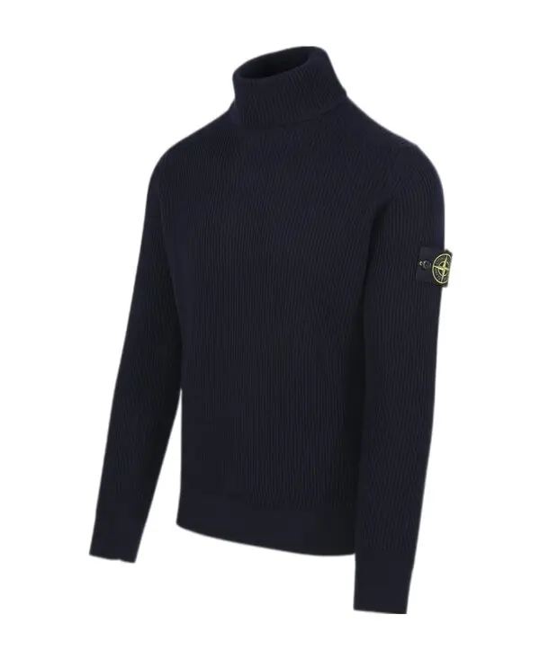 Stone Island Compass Patch Roll Neck Jumper - Blue