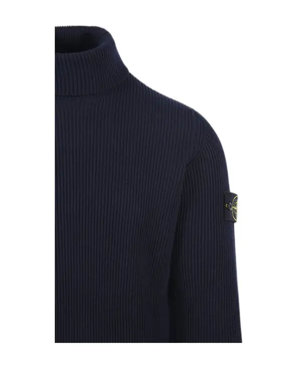 Stone Island Compass Patch Roll Neck Jumper - Blue