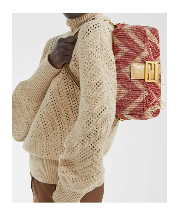 Fendi Baguette Bag With Beaded Chevron And Fringe - Multi-color