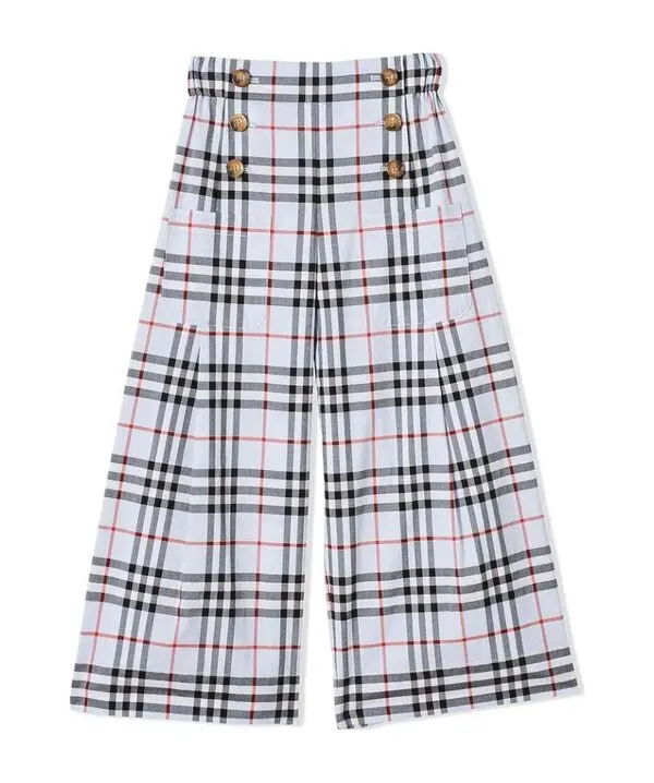 Burberry Plaid Wide-leg Trousers With Button Detail - White