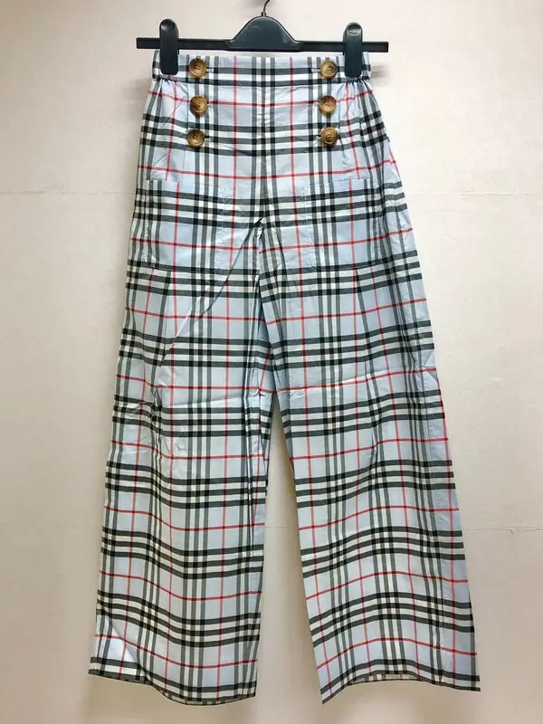 Burberry Plaid Wide-leg Trousers With Button Detail