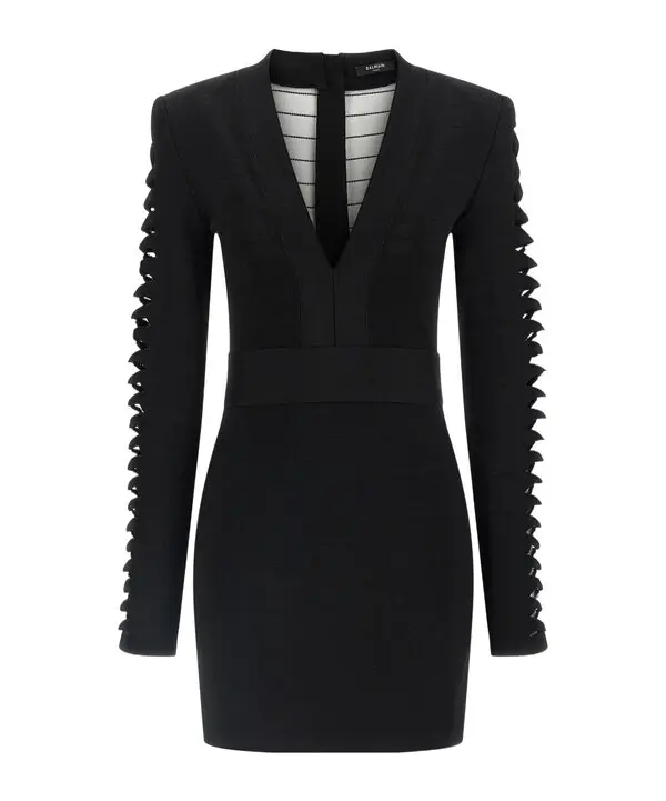Balmain Long-sleeve Cut-out V-neck Mini Dress