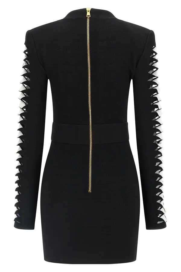 Balmain Long-sleeve Cut-out V-neck Mini Dress