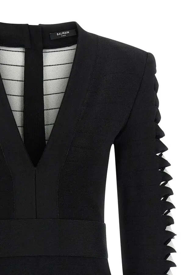Balmain Long-sleeve Cut-out V-neck Mini Dress