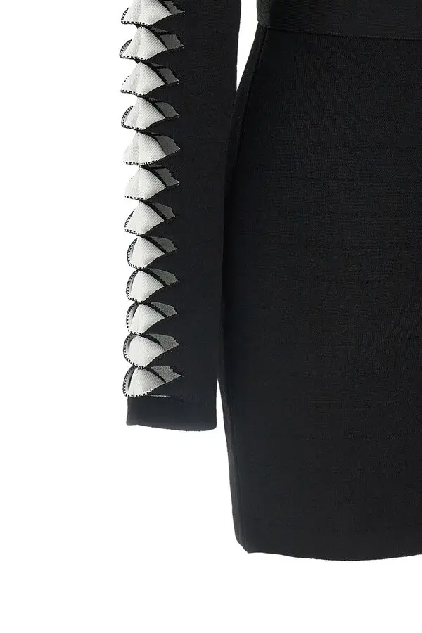 Balmain Long-sleeve Cut-out V-neck Mini Dress