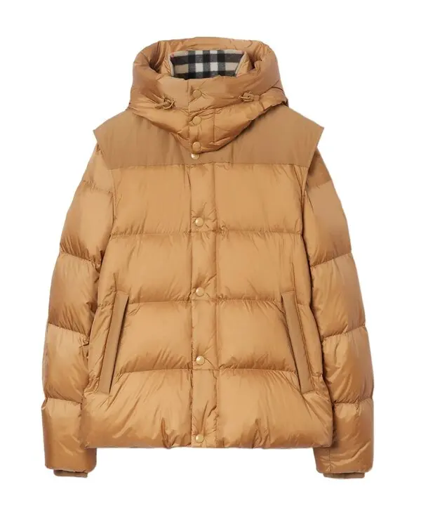 Burberry Padded Long Sleeve Hooded Jacket With Removable Sleeves - Nude