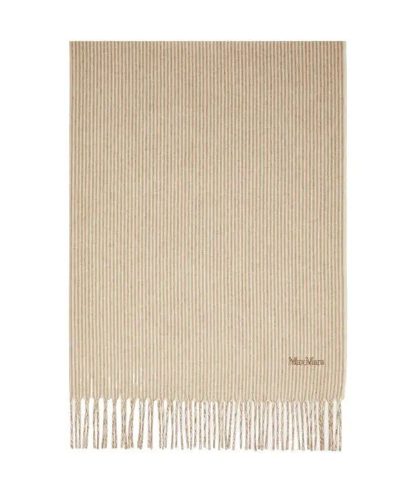 Max Mara Logo Embroidered Striped Scarf - Beige