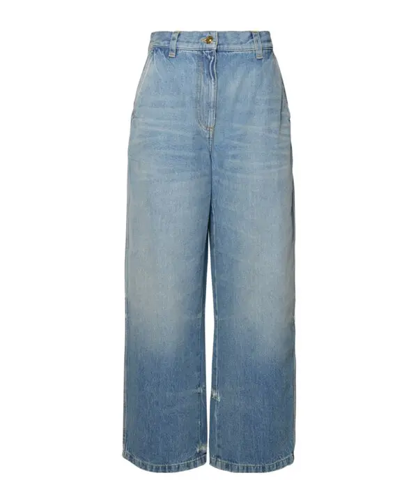 Palm Angels Wide Leg Distressed Jeans - Blue
