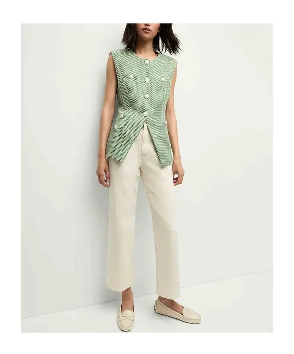 Veronica Beard Round Collar Sleeveless Vest With Pattern