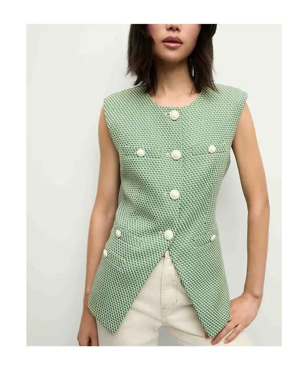 Veronica Beard Round Collar Sleeveless Vest With Pattern