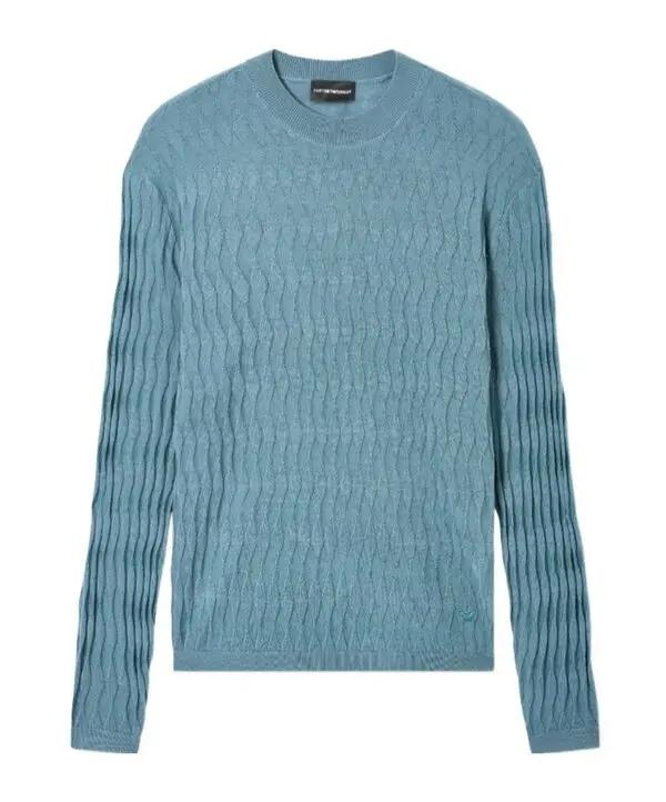 Emporio Armani Textured Pullover With Embroidered Logo - Blue-gray