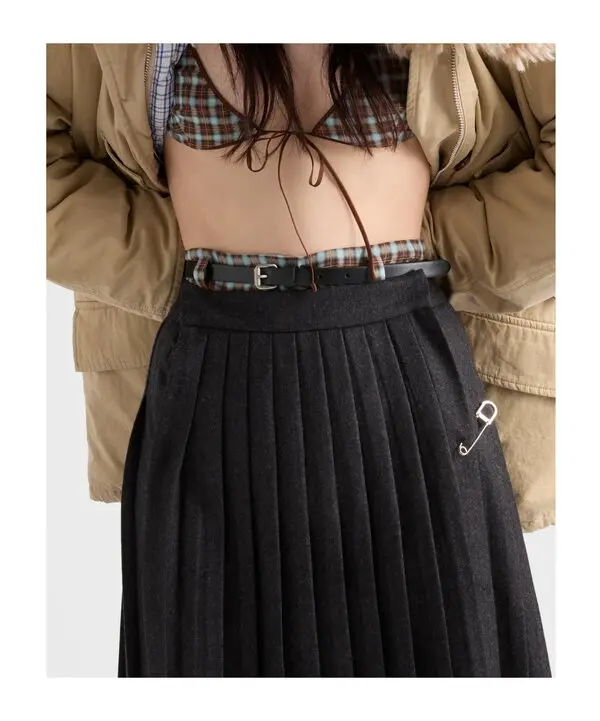 Prada Pleated Wool Flannel Skirt