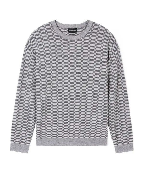 Emporio Armani Patterned Crew Neck Long Sleeve Top - Grey
