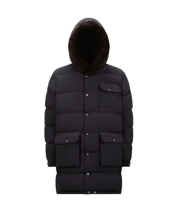 Moncler Rowan Long Parka With Fur Hood Trim - Night Blue