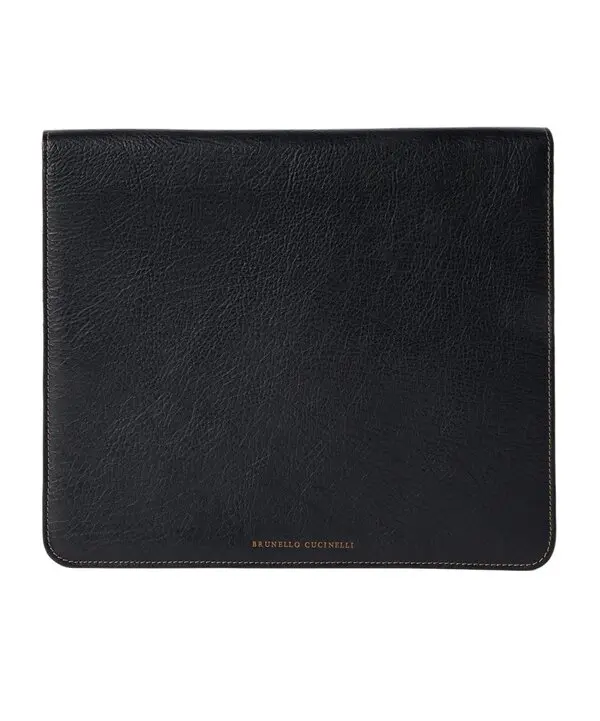 Brunello Cucinelli Logo-debossed Leather Laptop Bag - Black