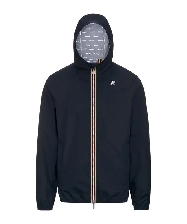 K-WAY Hooded Zip-up Jacket With Logo Print - Black