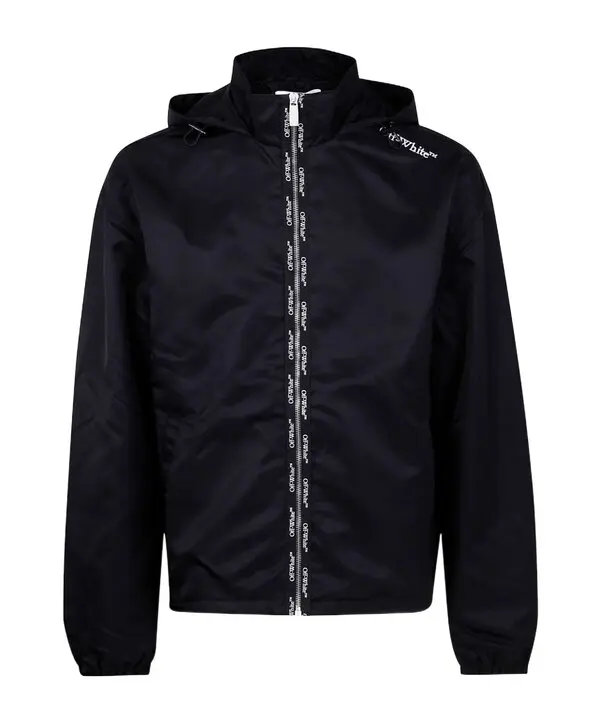 Off-White Zip-up Hooded Logo Tape Jacket - Black