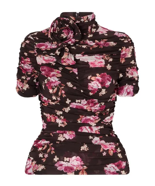 Magda Butrym Printed Stretch Turtleneck Top With Floral Detail