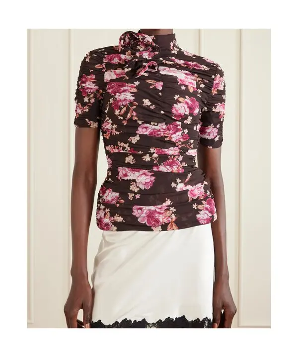 Magda Butrym Printed Stretch Turtleneck Top With Floral Detail