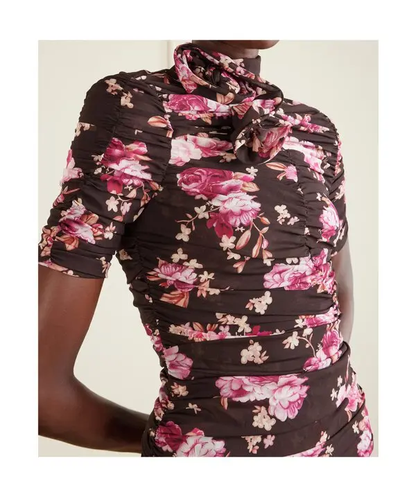 Magda Butrym Printed Stretch Turtleneck Top With Floral Detail