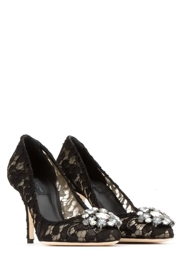 Dolce & Gabbana Taormina Lace Embellished High Heel Pumps - Black