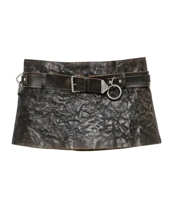 Prada Belted Leather Mini Skirt