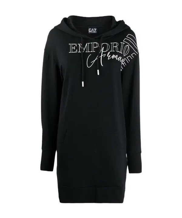 Emporio Armani Logo Print Hooded Longline Sweatshirt