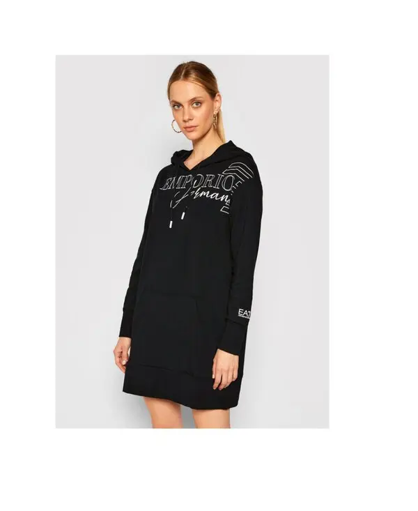 Emporio Armani Logo Print Hooded Longline Sweatshirt