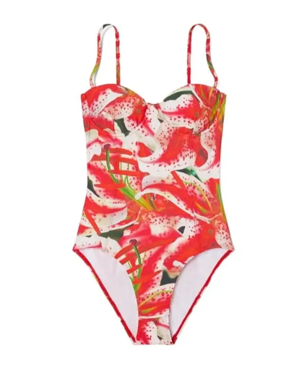 Tory Burch Floral Print One Piece Swimsuit - Pink Lily