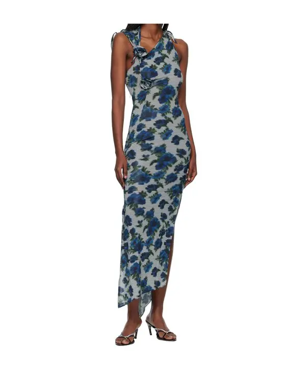 Coperni Floral Appliqué Maxi Dress - Blue