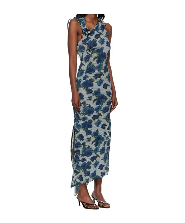 Coperni Floral Appliqué Maxi Dress - Blue