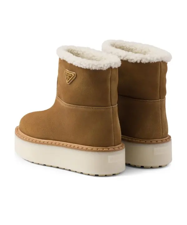 Prada Suede Shearling Lined Platform Boots